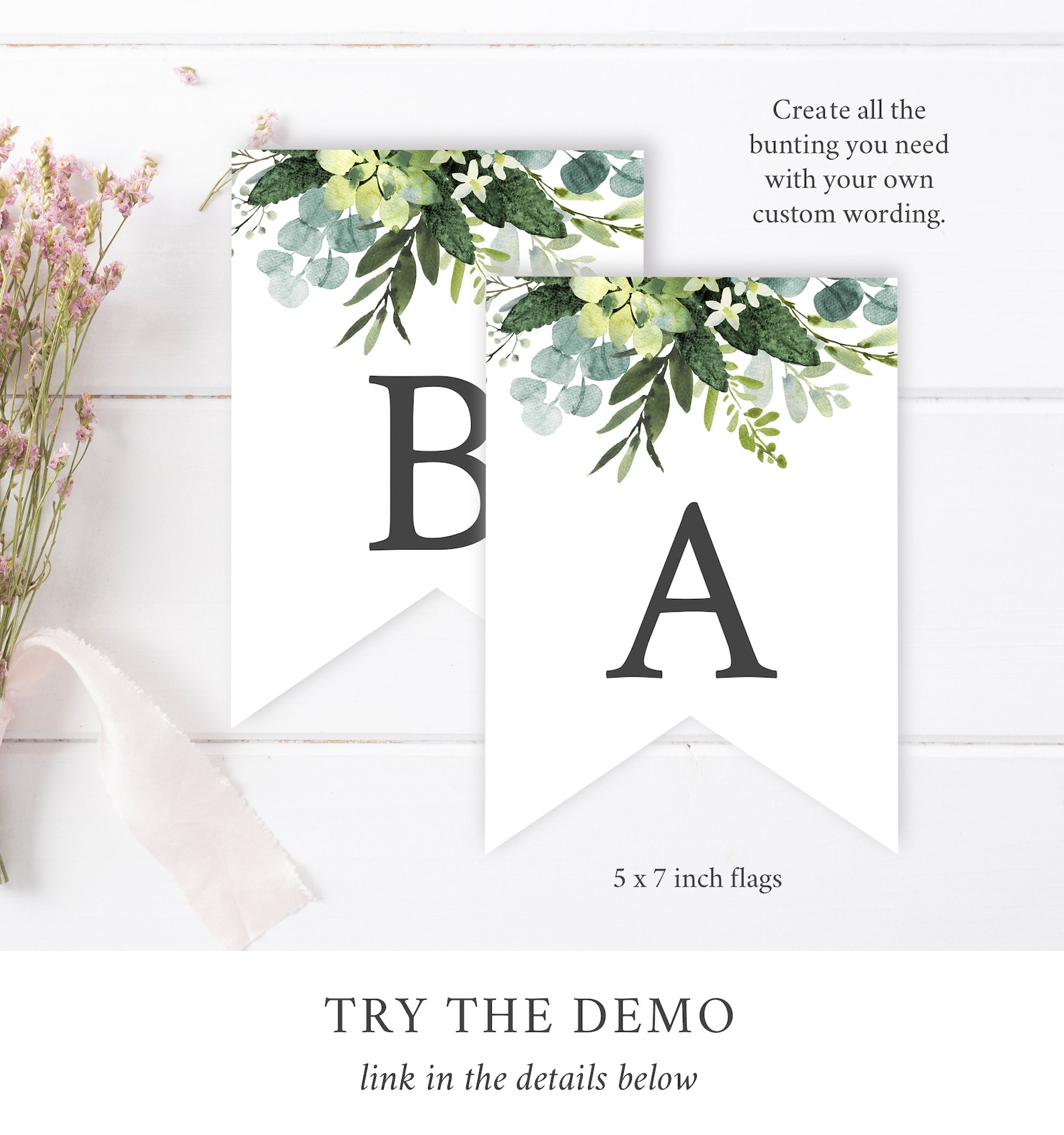 Greenery Editable Bunting Foliage DIY Banner Template | Etsy