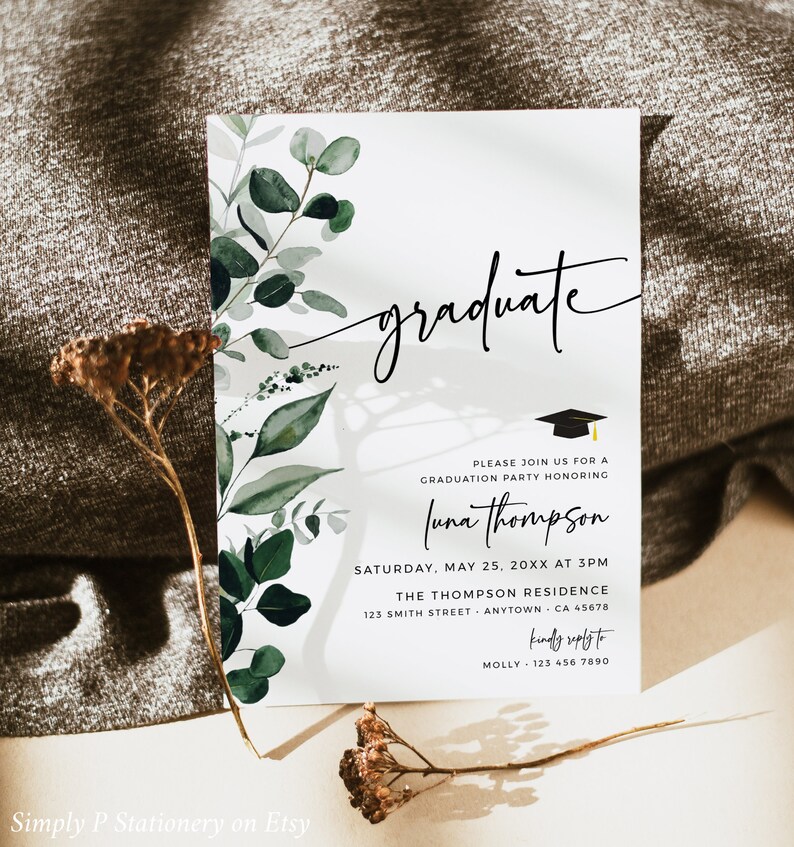 Botanical Graduation Invitation Greenery Graduation - Etsy