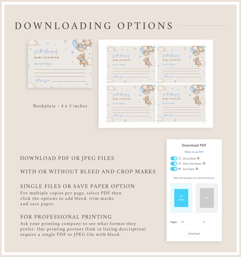 Teddy Bear Bookplate Bear Baby Shower Bookplate Boy, Printable Book ...