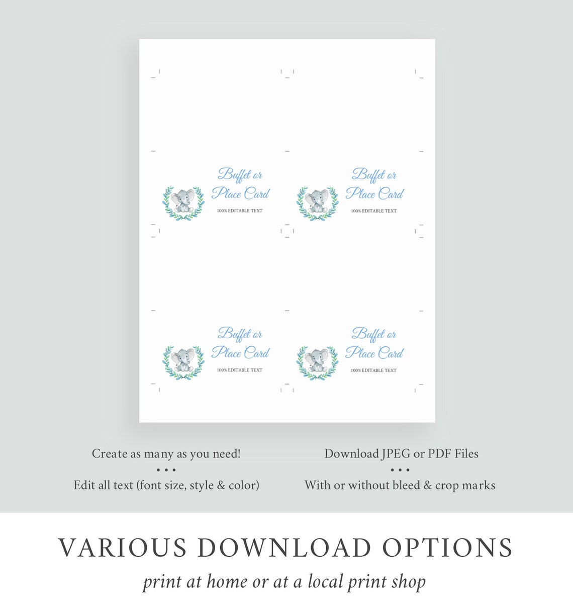 Blue Elephant Editable Buffet Labels Boy Buffet Label | Etsy