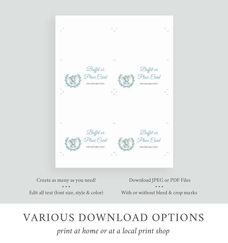 Blue Elephant Editable Buffet Labels Boy Buffet Label - Etsy