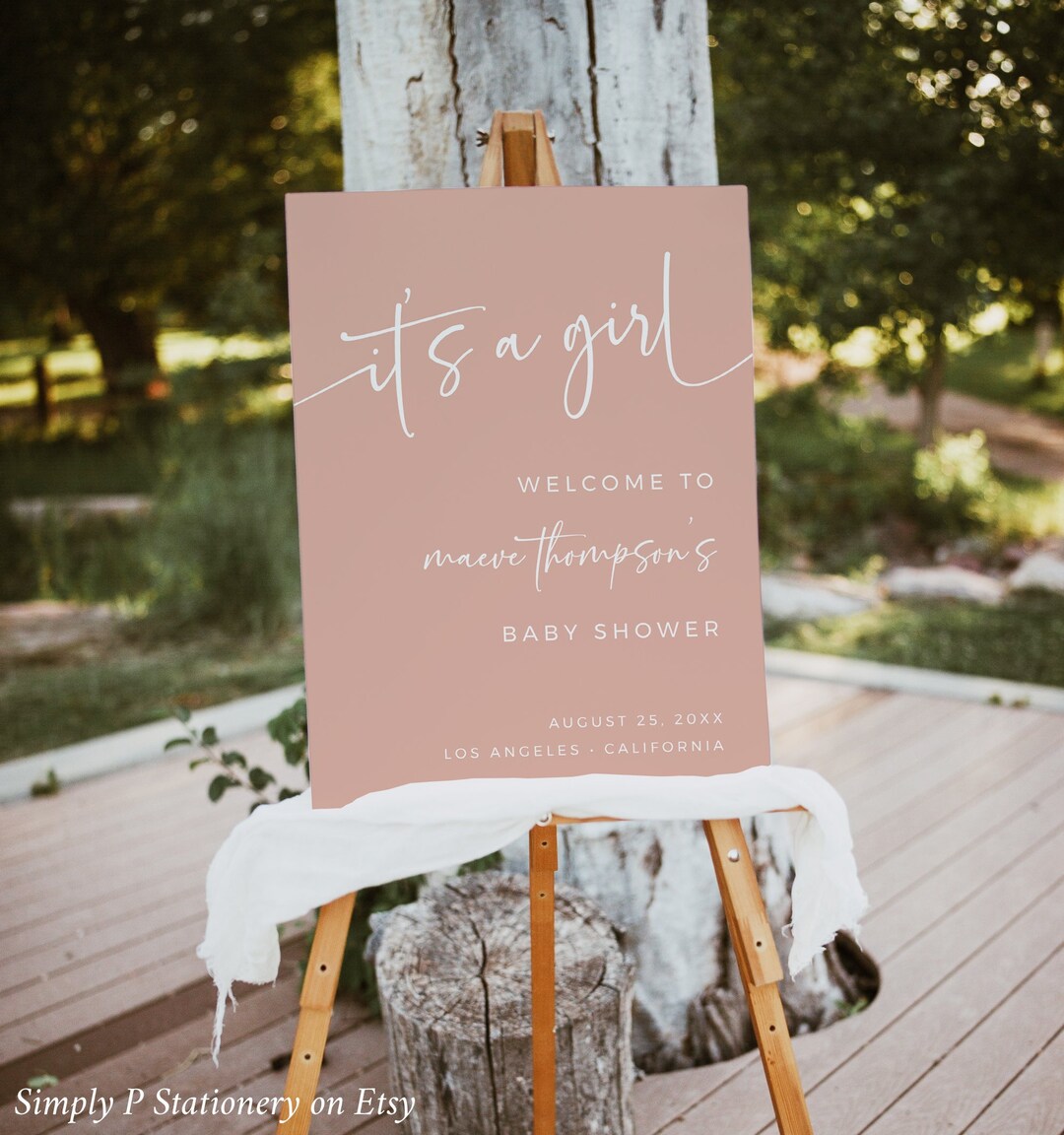 Girl Baby Shower Welcome Sign, Dusty Pink Welcome Sign, Modern Welcome ...