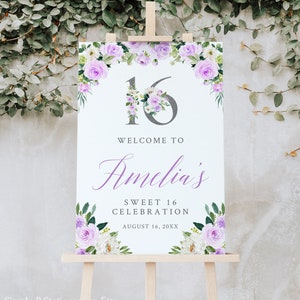 Sweet 16 Welcome Sign Sweet Sixteen Welcome Poster, Lilac Sweet 16 ...