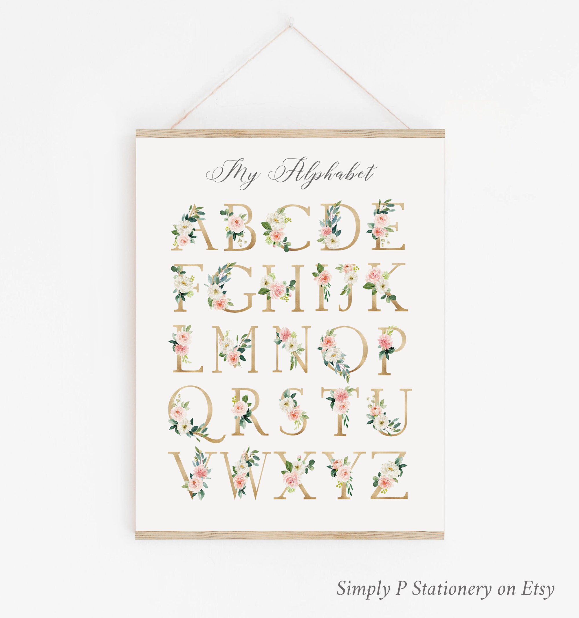 Blush Gold Floral Alphabet Numbers Wall Art Printable Play | Etsy