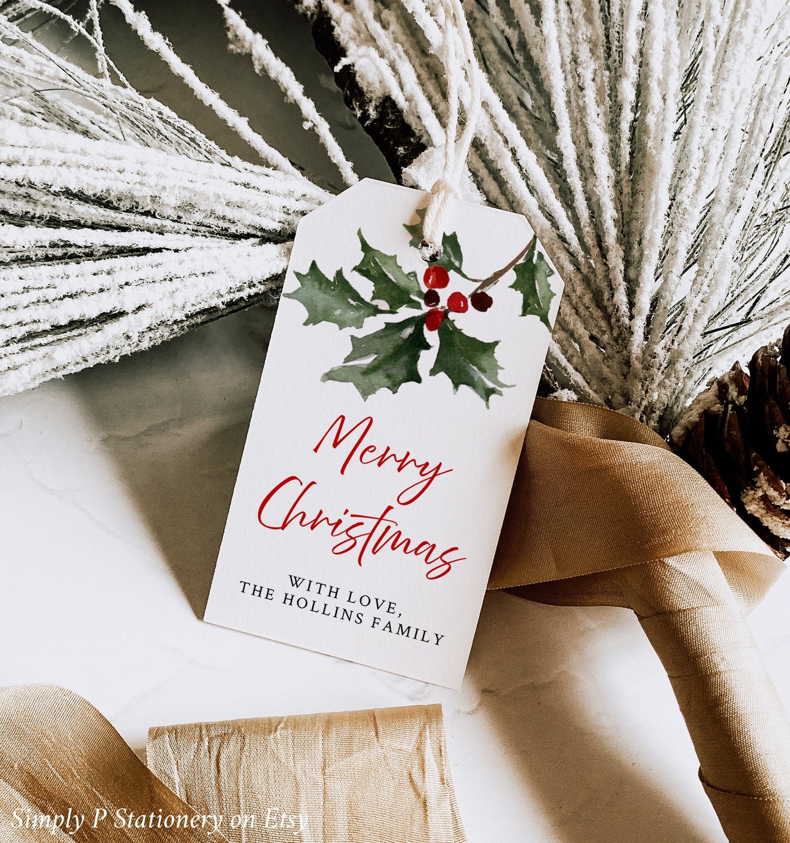 Holly Christmas Gift Tag Editable Holly Holiday Label - Etsy