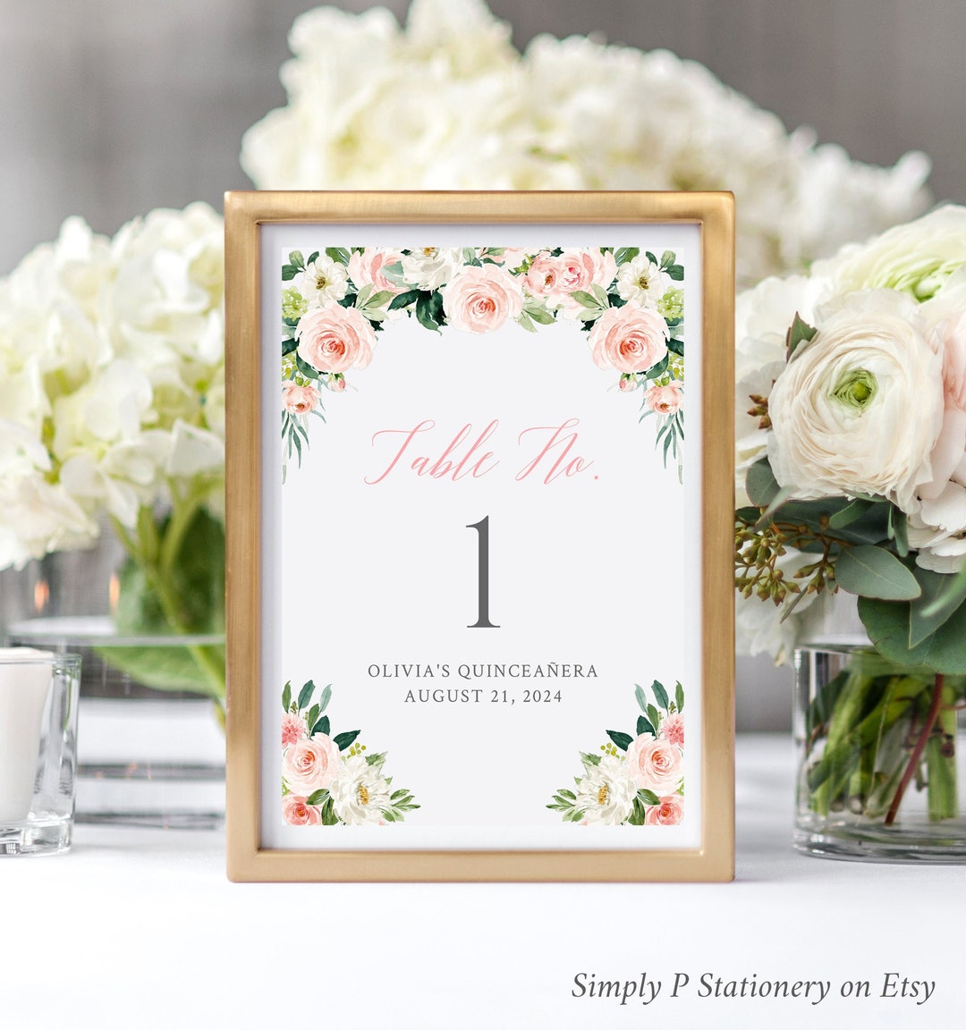 Blush Table Numbers, Quinceanera Table Number, Floral Quince Table ...