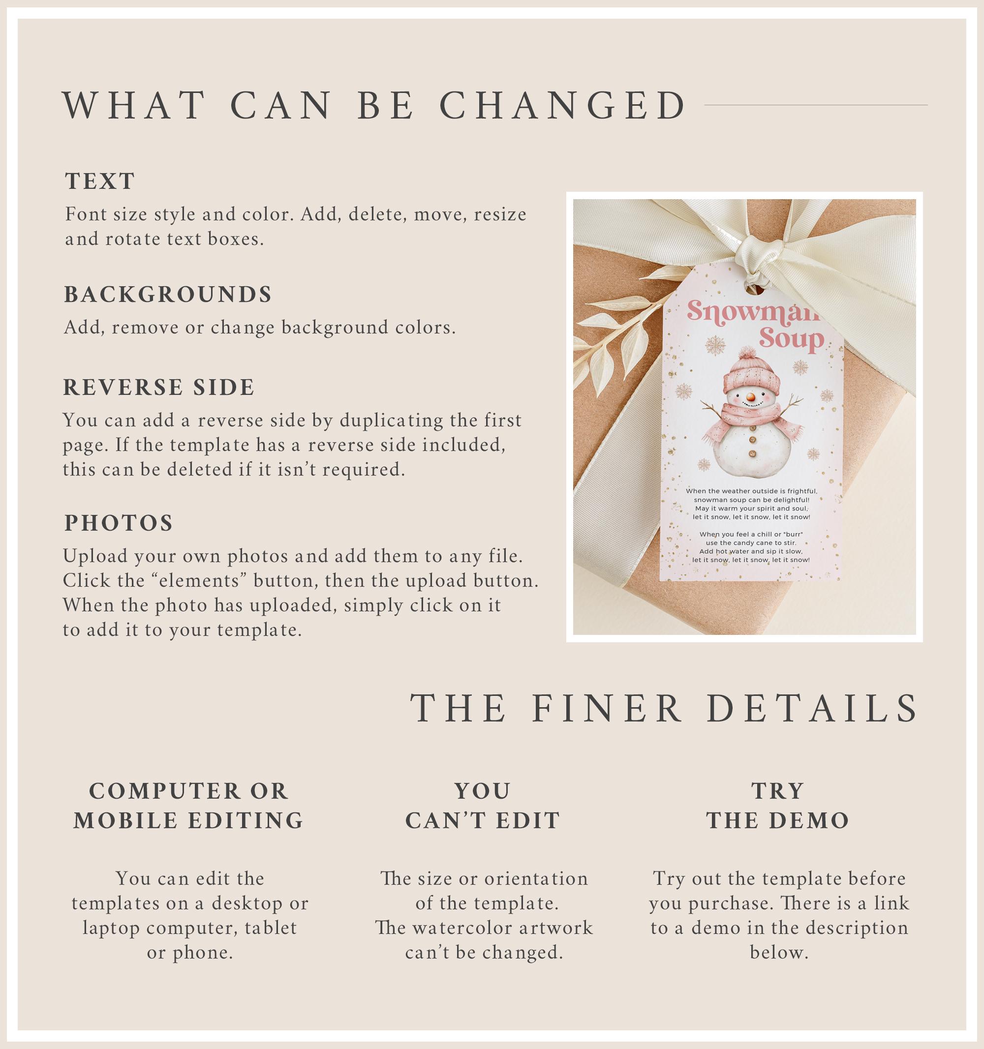 Pink Snowman Soup Gift Tag Template, Printable Hot Chocolate Label, Hot ...