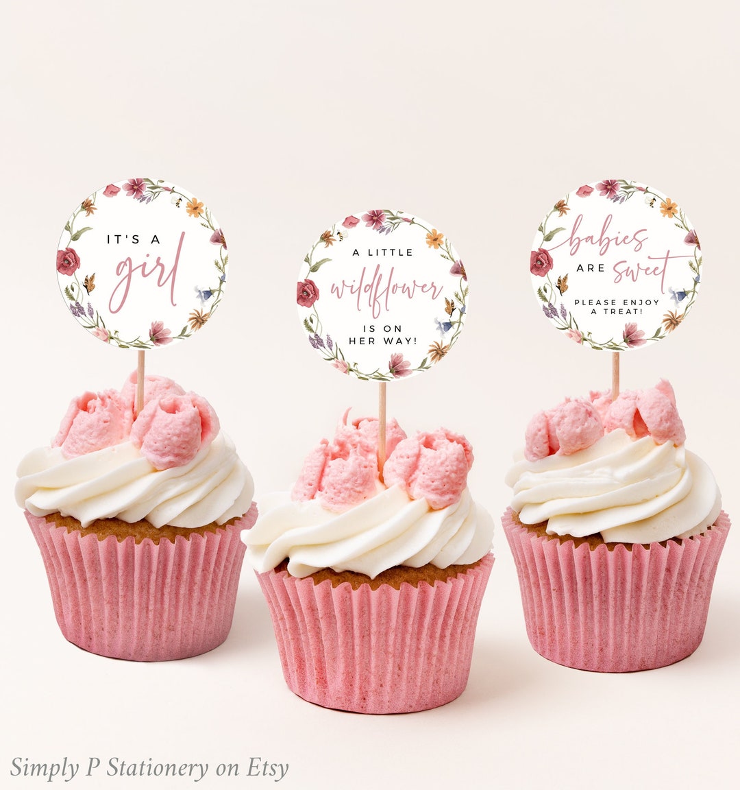 Wildflower Cupcake Toppers, Meadow Flower Toppers, Boho Round Label ...