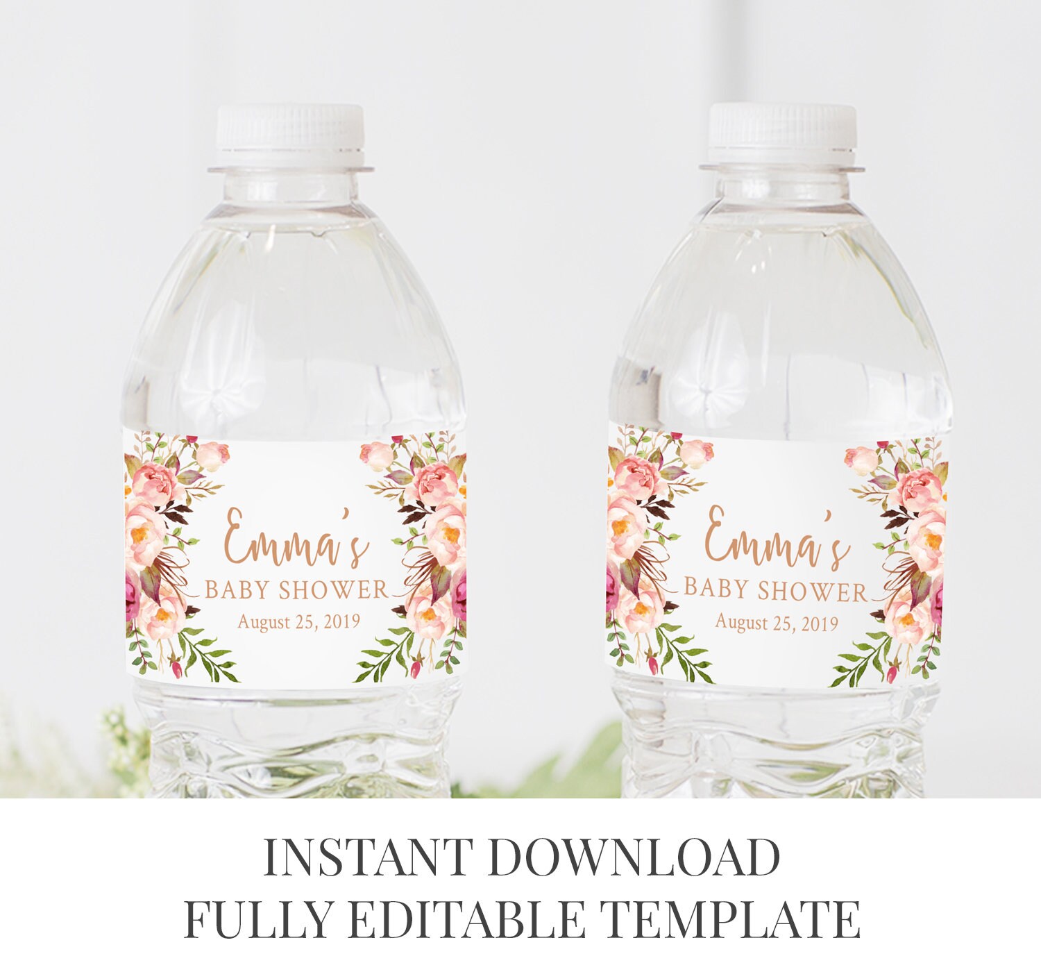 Rose Gold Editable Personalised Water Bottle Labels Boho - Etsy