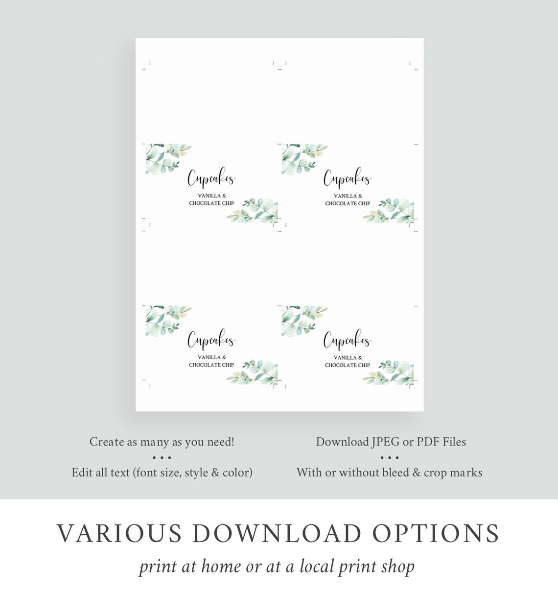 Eucalyptus Geometric Editable Buffet Labels Foliage Buffet - Etsy