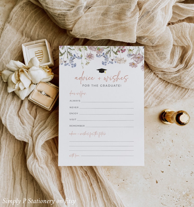 Wildflower Advice & Wishes for the Graduate Card Template, Graduation ...