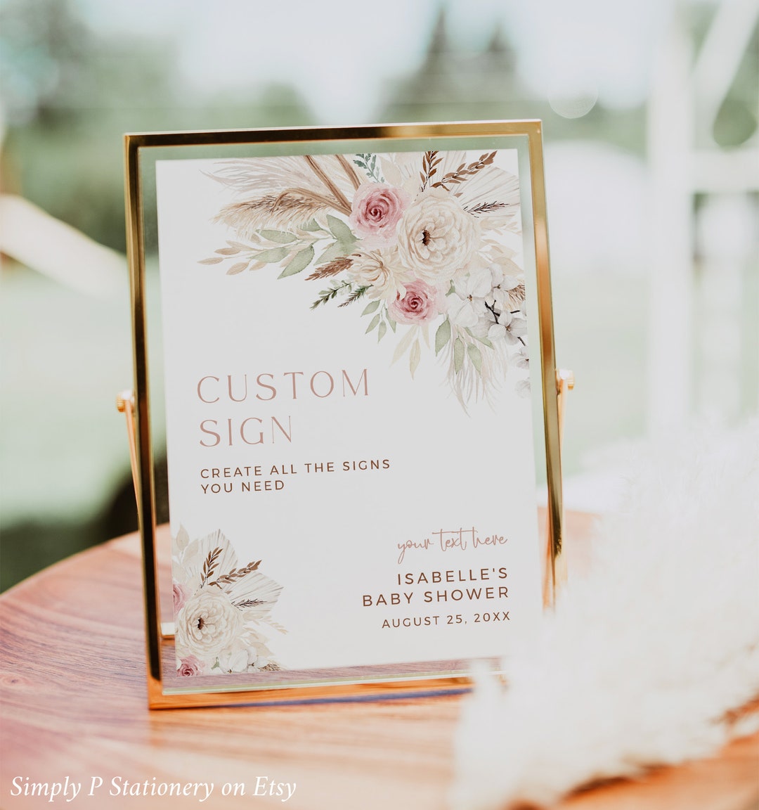 Boho Baby Shower Custom Sign, Pampas Grass Sign, Editable Custom Sign ...