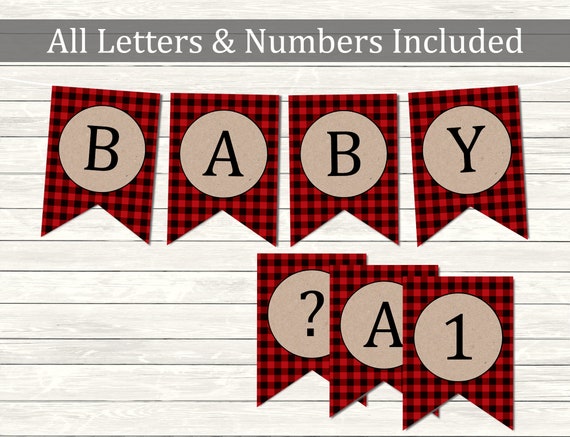 Lumberjack Printable Bunting Red Buffalo Plaid DIY Banner | Etsy