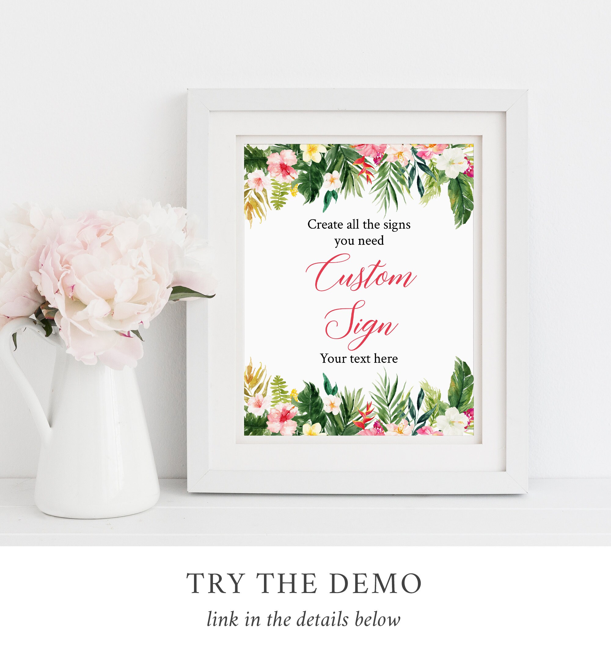 Tropical Editable Custom Sign, Pink Hibiscus Baby Bridal Shower ...