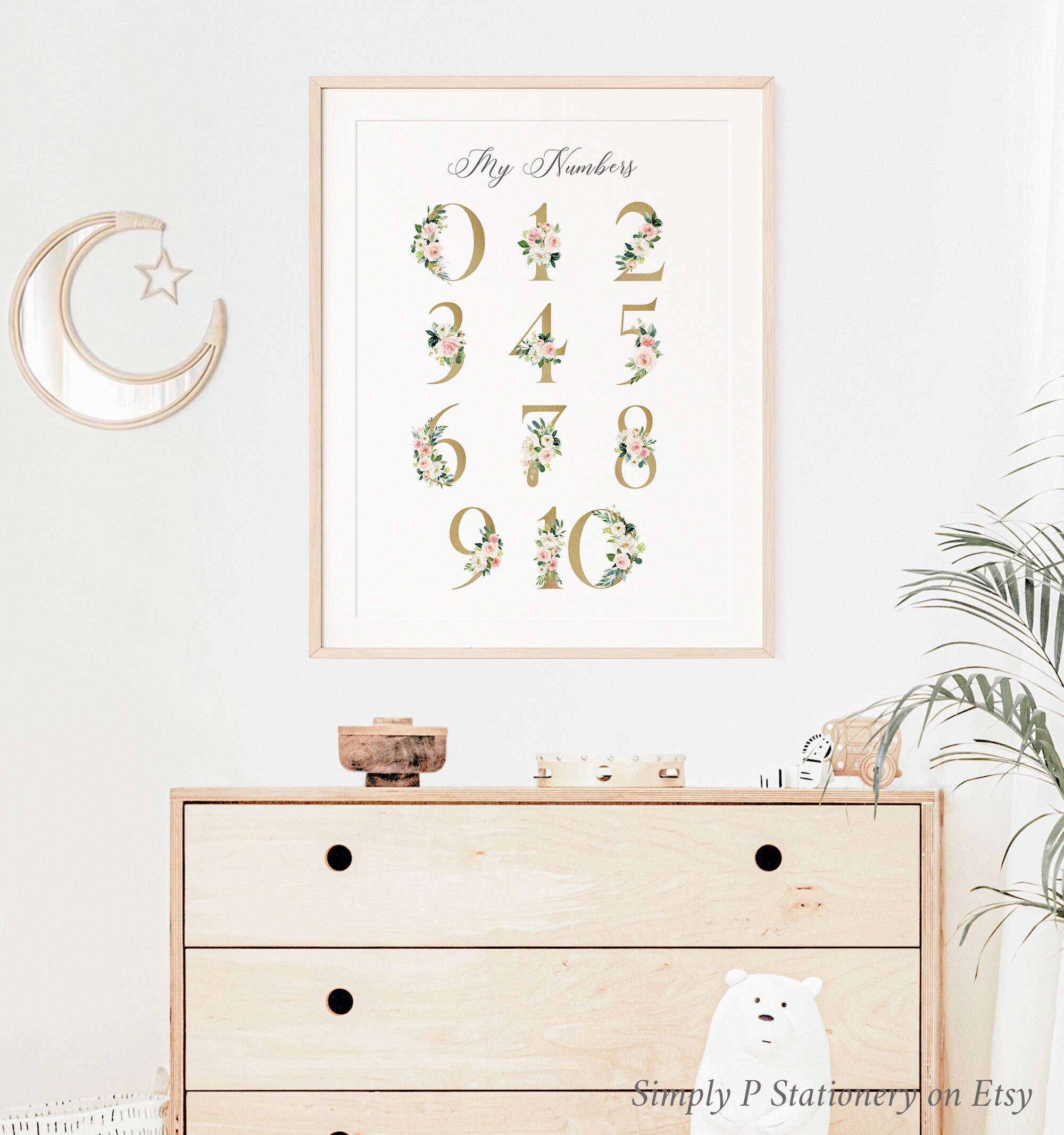 Blush Gold Floral Alphabet Numbers Wall Art Printable Play | Etsy
