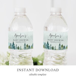 Mountains Editable Personalised Water Bottle Labels, Woodland DIY Baby ...