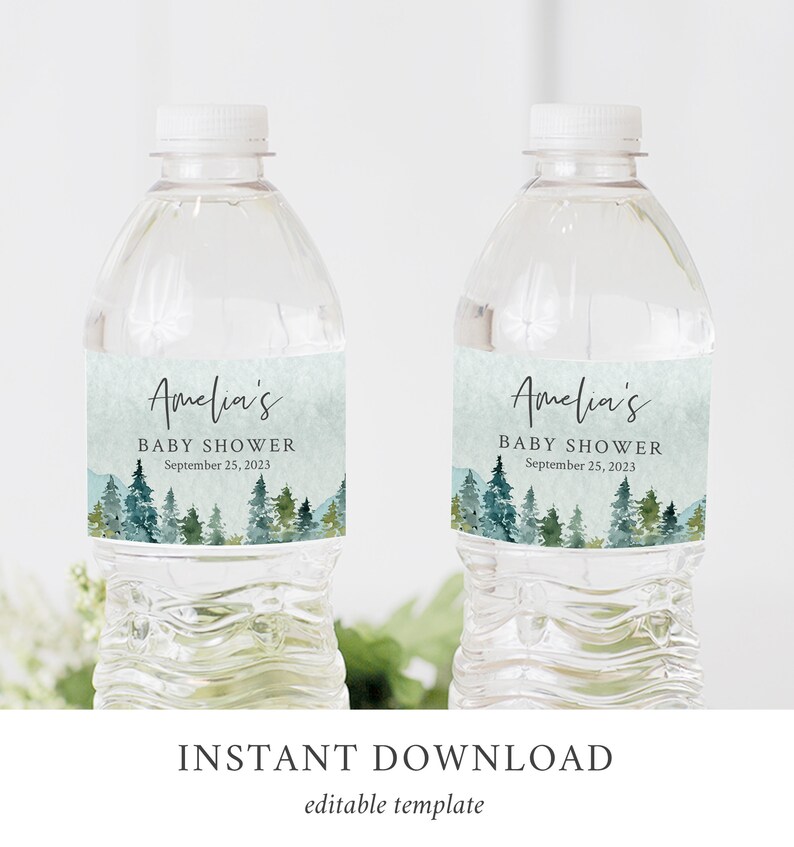 Mountains Editable Personalised Water Bottle Labels Woodland - Etsy