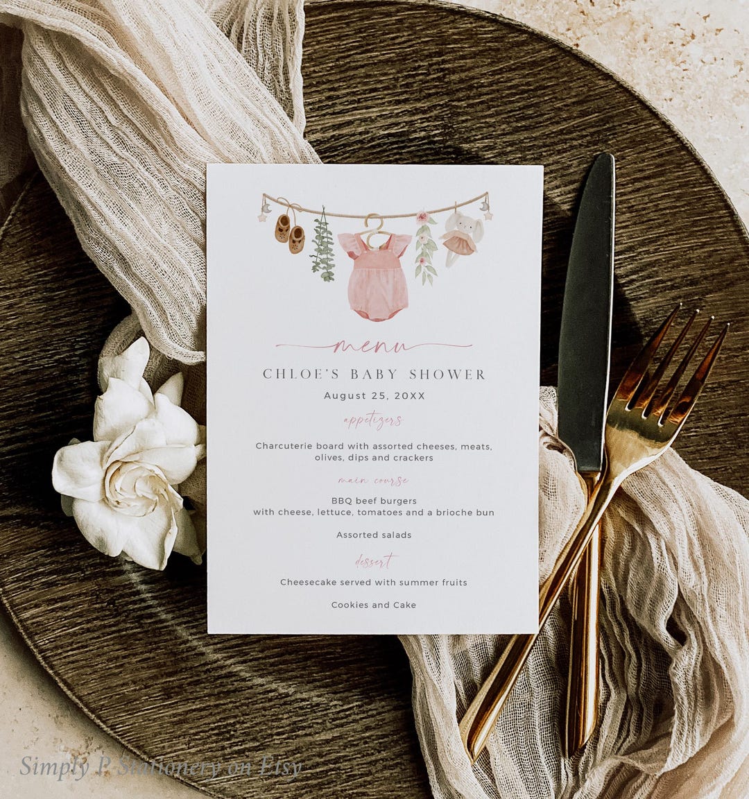 Boho Baby Clothes Menu, Baby Shower Menu Template, Clothes Line Menu ...