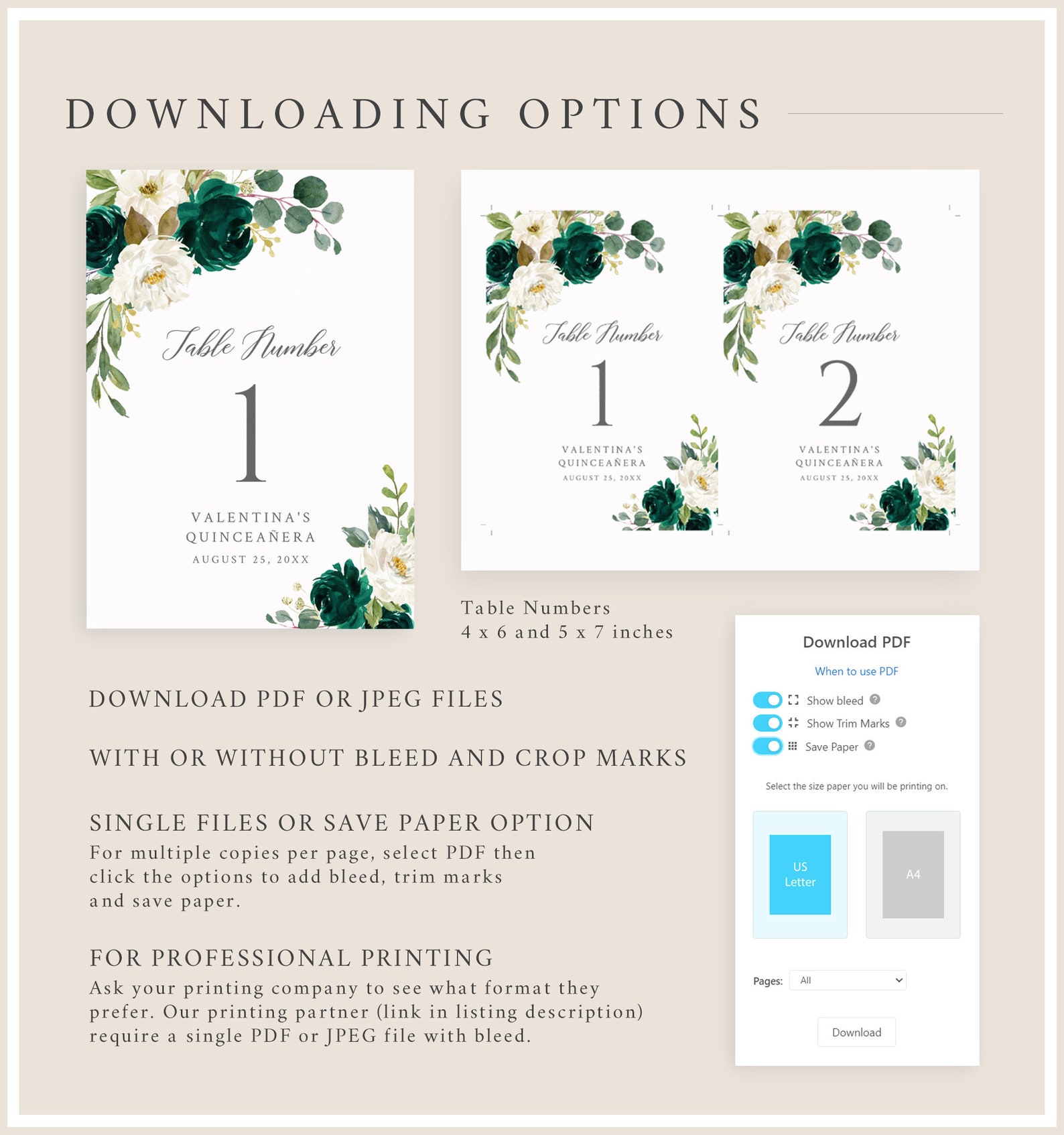 Emerald Quinceanera Table Numbers Quince Table Number - Etsy