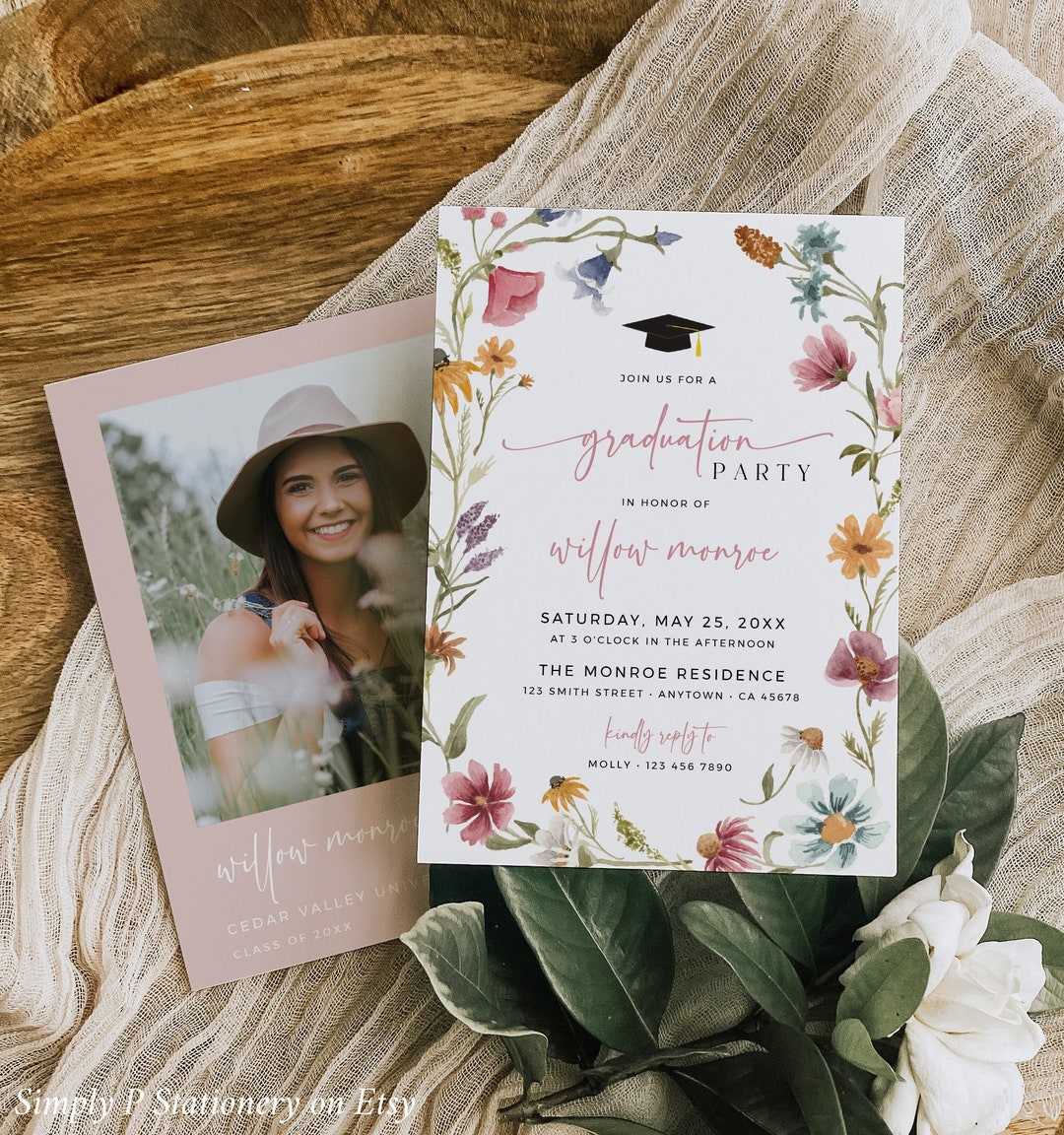 Wildflower Graduation Party Invitation, Wildflower Graduation ...