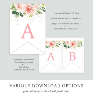Pink Gold Floral Editable Bunting, Blush DIY Banner Template, Girl ...