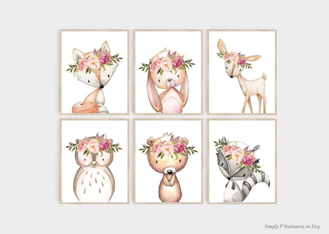 Pink Peonies Woodland Animals Nursery Decor Forest Animals - Etsy