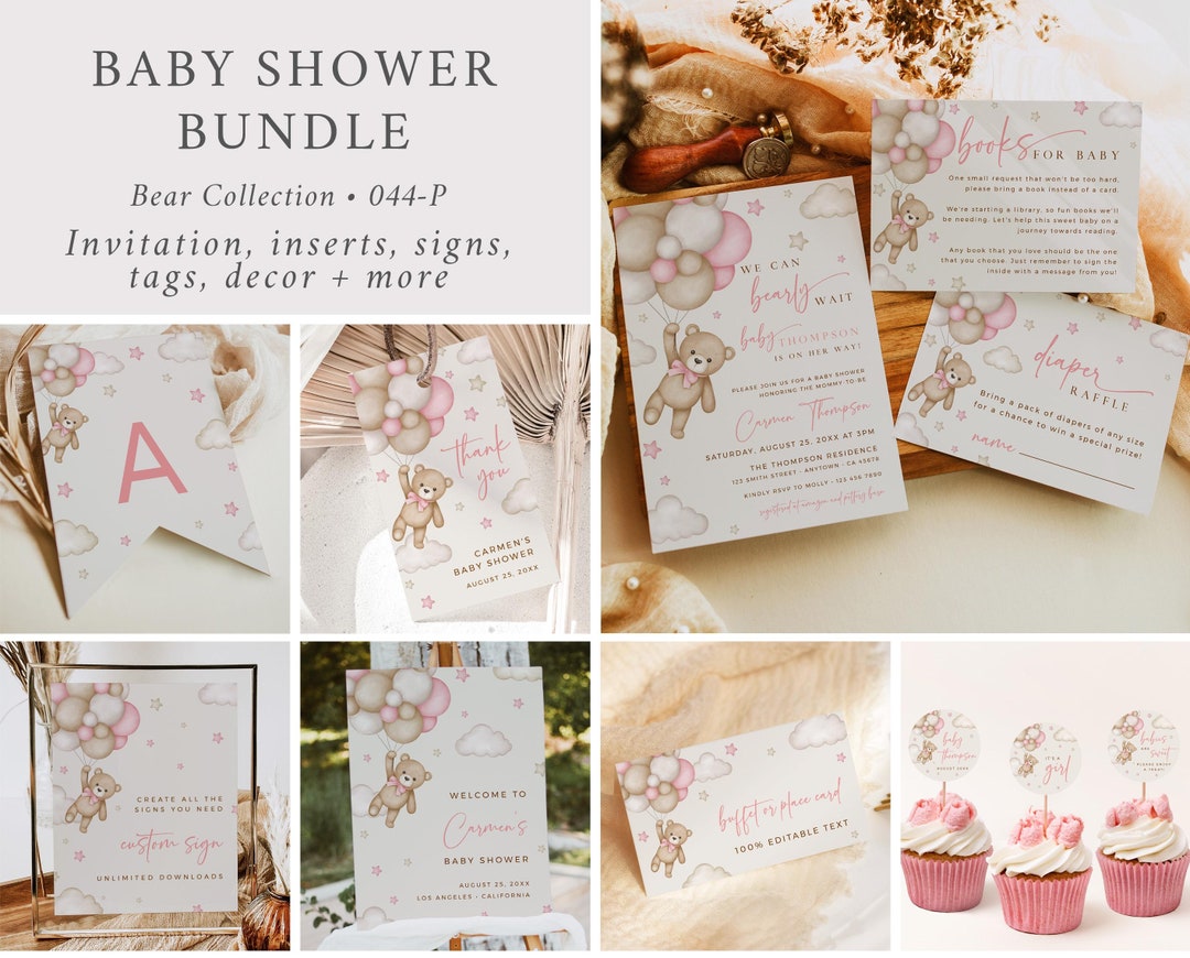 Bear Baby Shower Bundle Teddy Bear Baby Shower Bundle Girl We Can ...