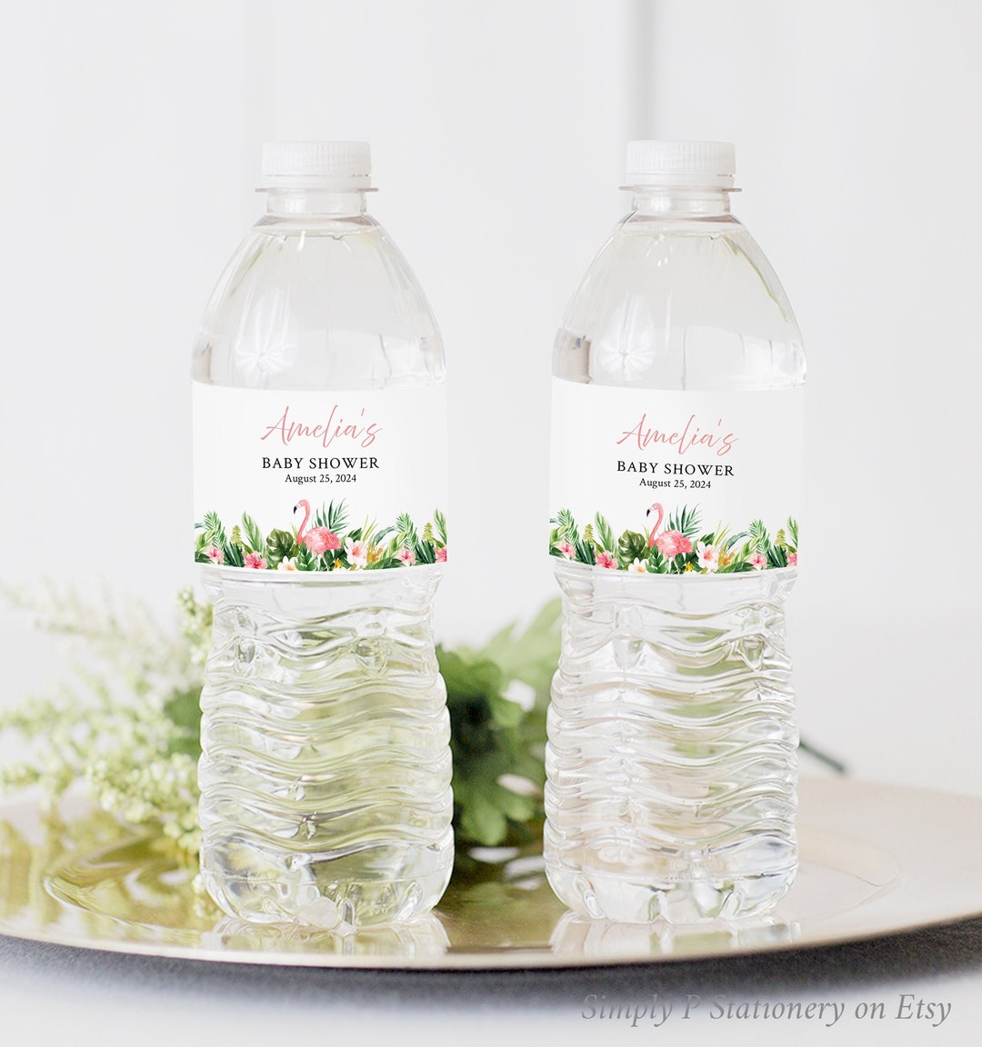 Flamingo Editable Personalised Water Bottle Labels, Tropical Floral DIY ...