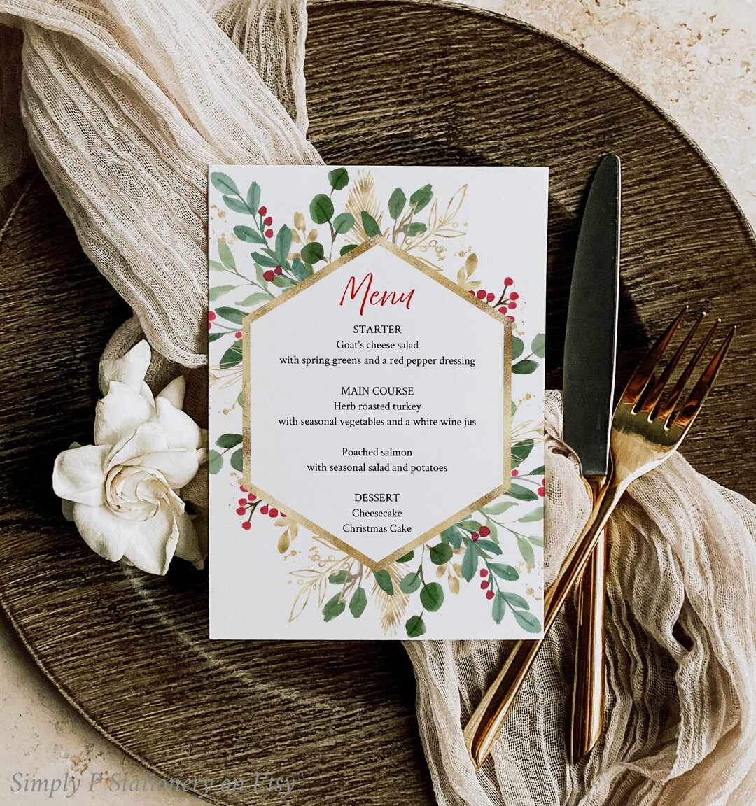 Christmas Menu, Christmas Party Menu, Printable Holiday Party Menu Card ...
