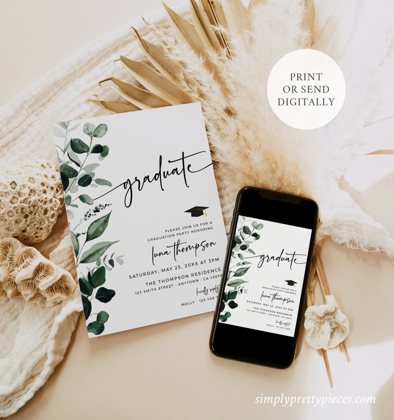 Botanical Graduation Invitation Greenery Graduation - Etsy