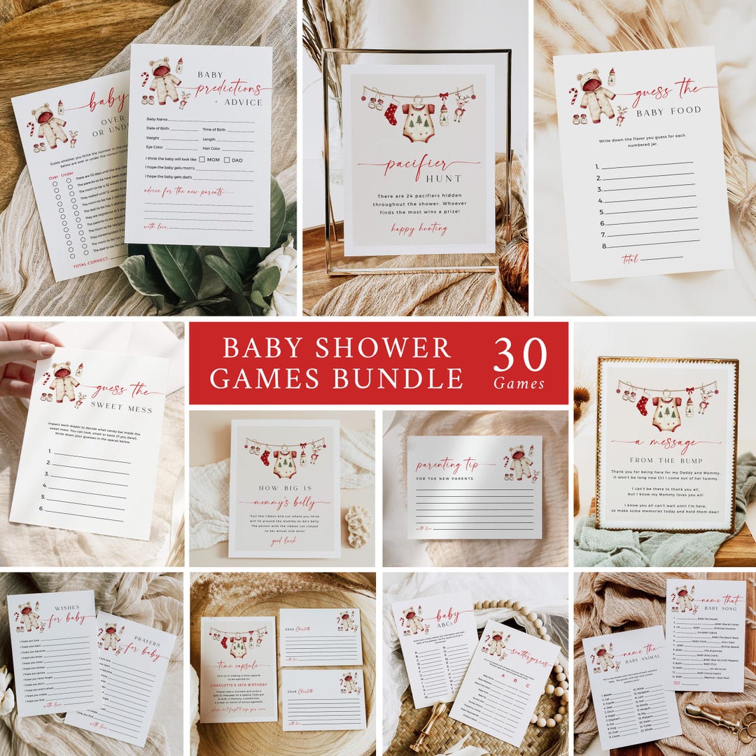 Merry Little Baby Shower Games Bundle, Christmas Baby Clothesline Game ...