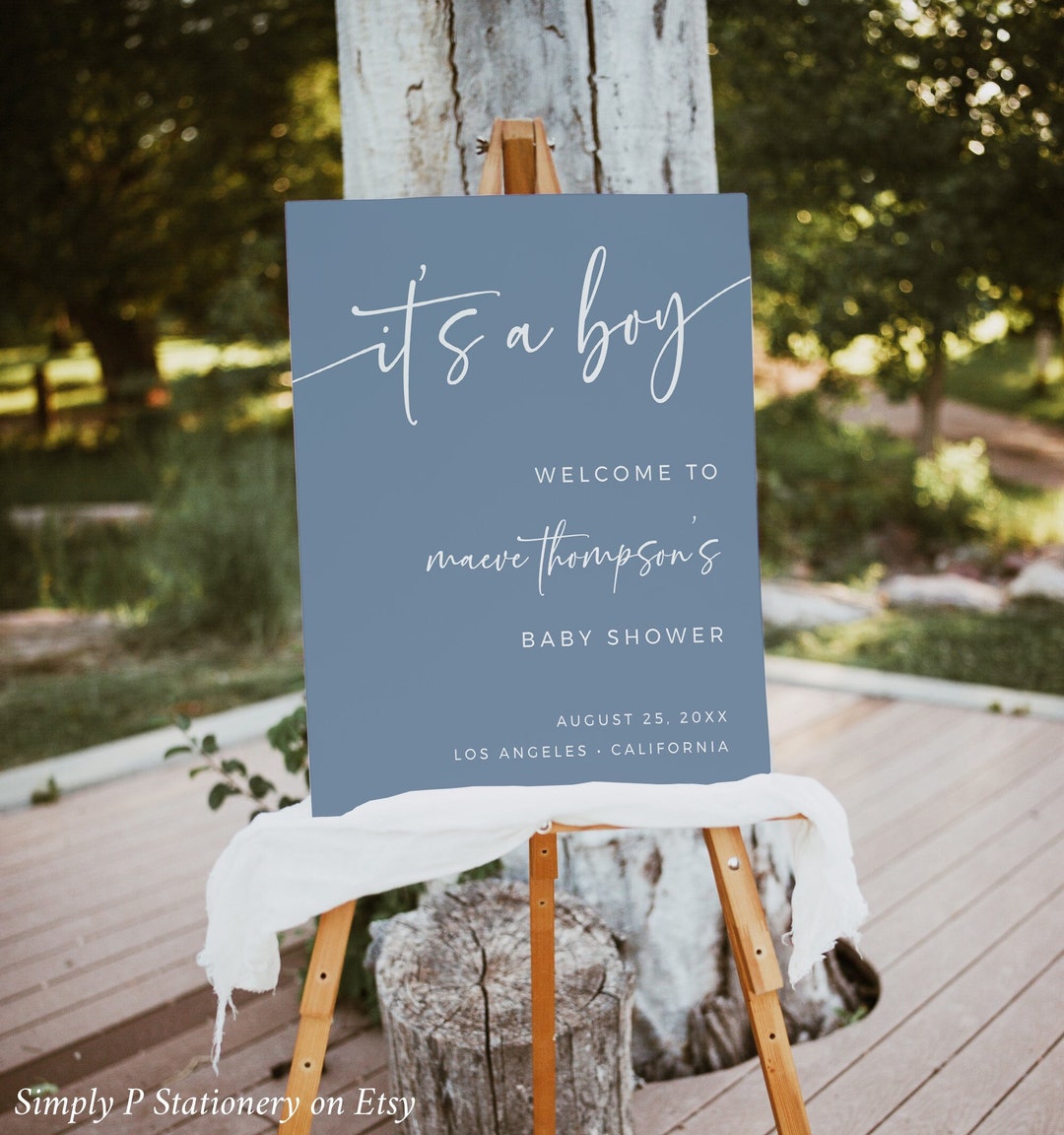 Boy Baby Shower Welcome Sign, Dusty Blue Welcome Sign Boy, Modern ...