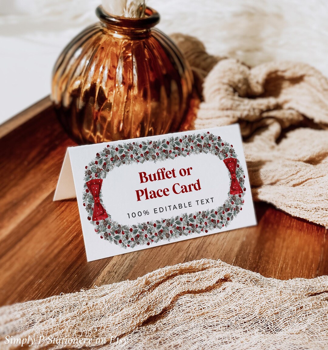 Red Bow Christmas Buffet Labels, Holiday Food Tent Card, Buffet Decor ...