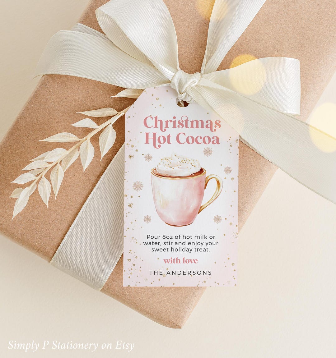 Pink Hot Chocolate Gift Tag Template, Printable Hot Cocoa Label ...