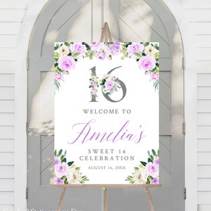 Sweet 16 Welcome Sign Sweet Sixteen Welcome Poster, Lilac Sweet 16 ...