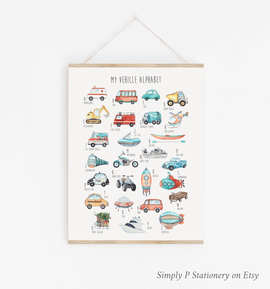 Vehicle Alphabet Art Printable Kids Alphabet Poster A-Z - Etsy UK