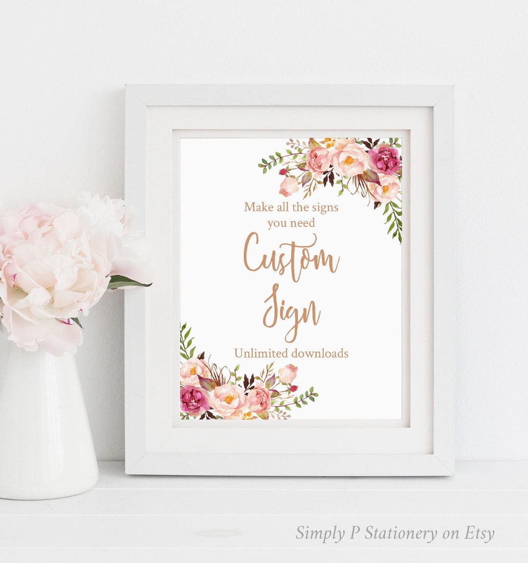 Rose Gold Boho Editable Custom Sign, Floral Baby Bridal Shower Template ...