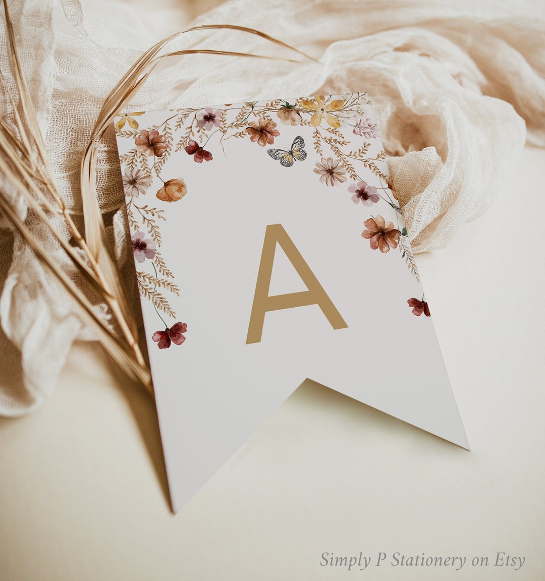 Wildflower Banner, Fall Baby Shower Bunting Template, Autumn Baby ...