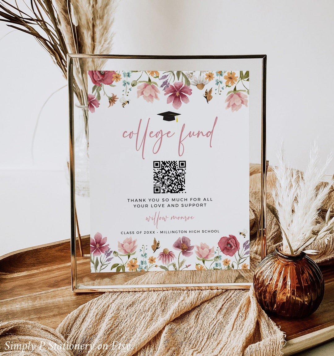Wildflower College Fund Sign Template, College Fund QR Code Sign, High ...