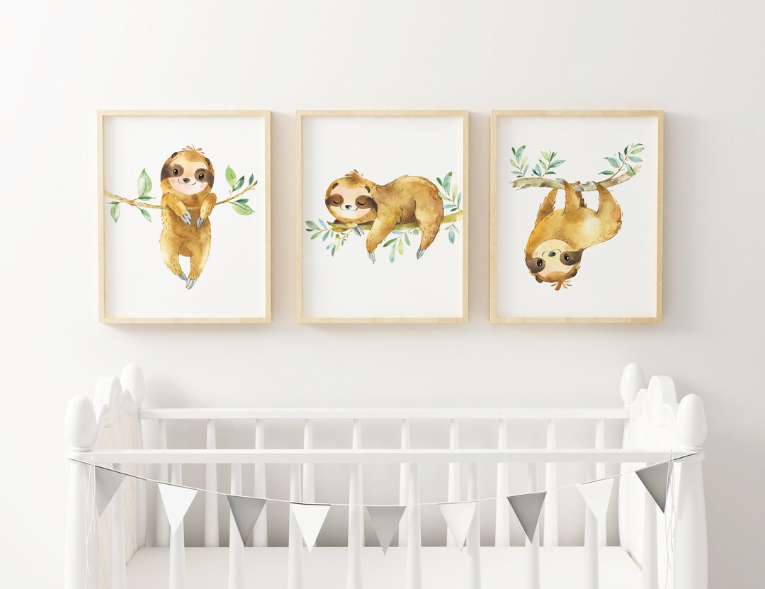 Greenery Sloth Printable Nursery Art, Sloth Nursery Decor, Foliage ...