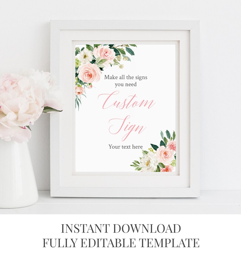 Blush Pink Greenery Floral Editable Custom Sign Pink Baby | Etsy