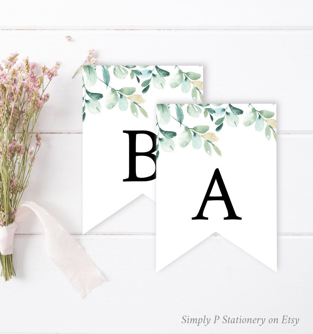 Eucalyptus Editable Bunting, Greenery DIY Banner Template, Foliage ...