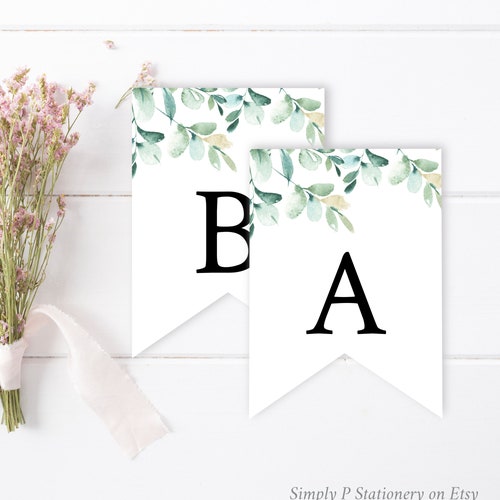 Greenery Editable Bunting Foliage DIY Banner Template | Etsy