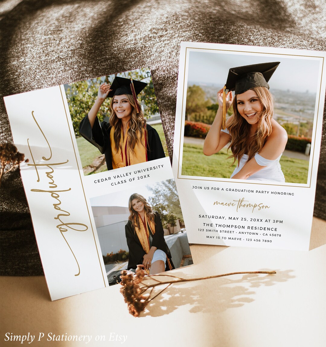 Gold Graduation Party Invitation, Minimal Graduation Invite, Modern ...