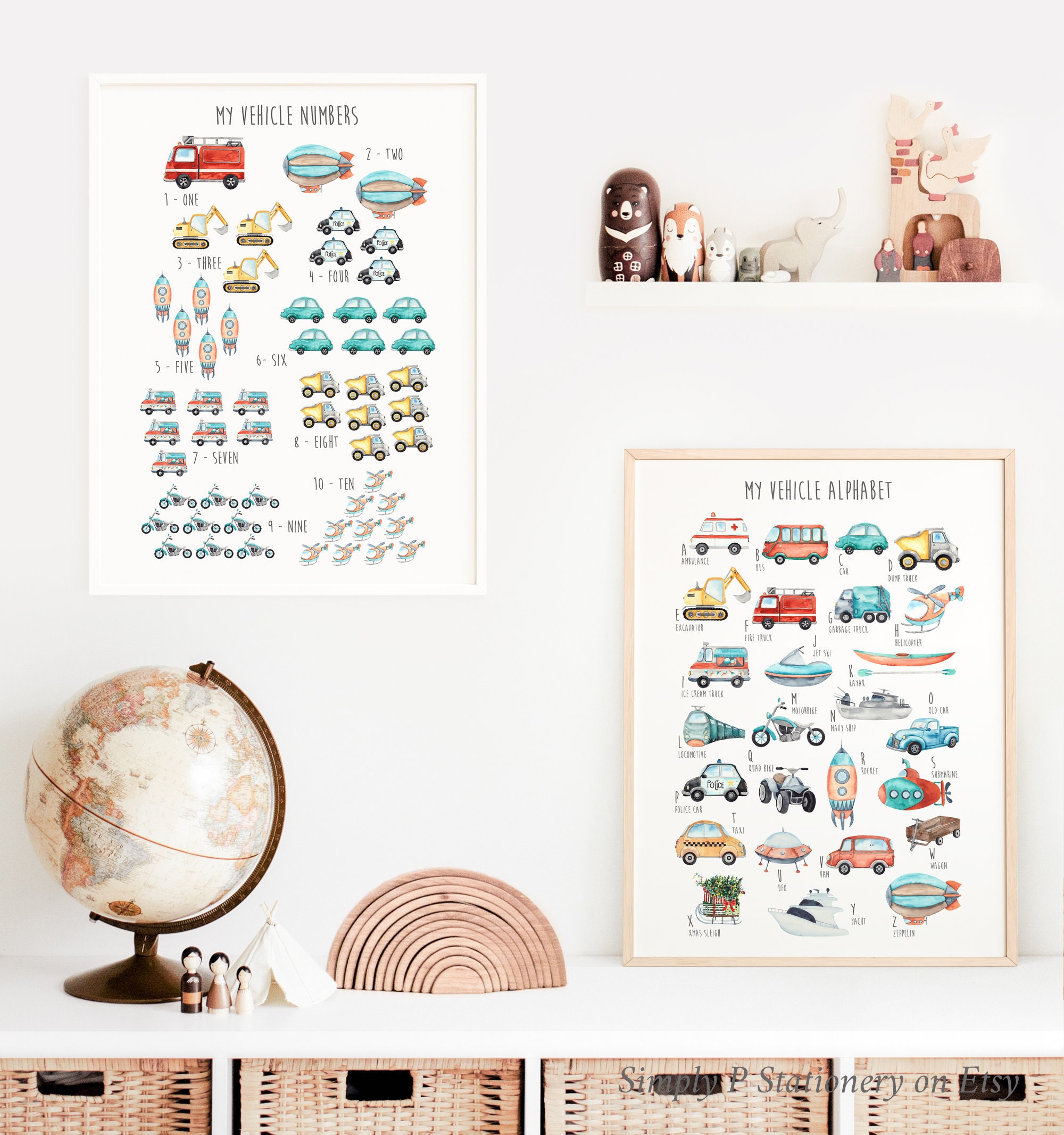 Vehicle Alphabet Numbers Wall Art Printable Transport Decor | Etsy