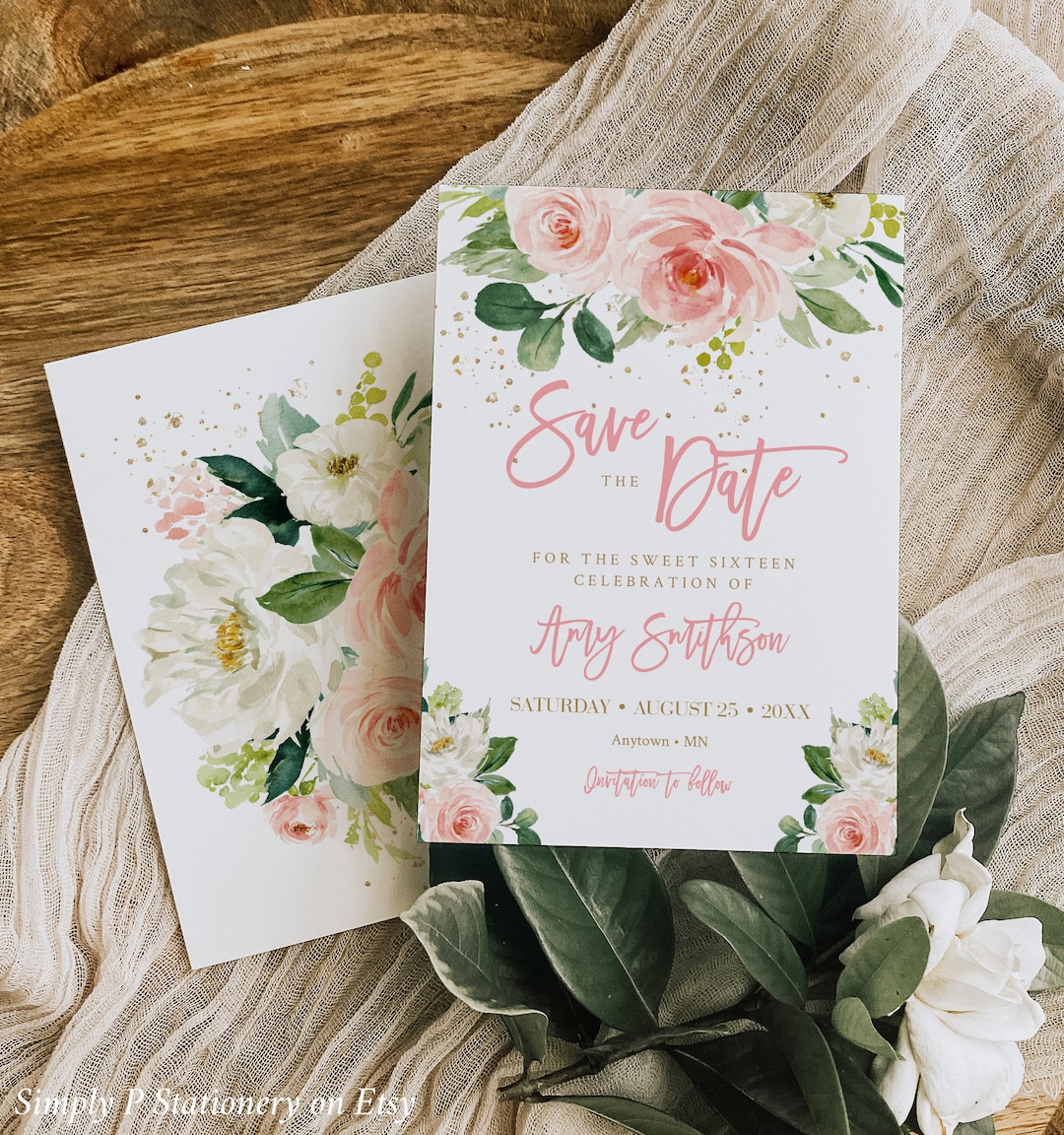 Sweet Sixteen Save the Date, Sweet 16 Save the Date Card, Blush Floral ...