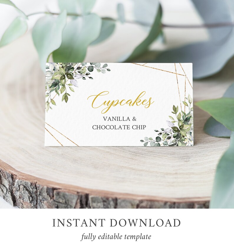 Greenery Gold Geometric Editable Buffet Labels Foliage Buffet - Etsy