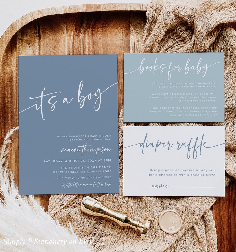 It's a Boy Baby Shower Bundle, Dusty Blue Baby Shower Bundle, Modern ...