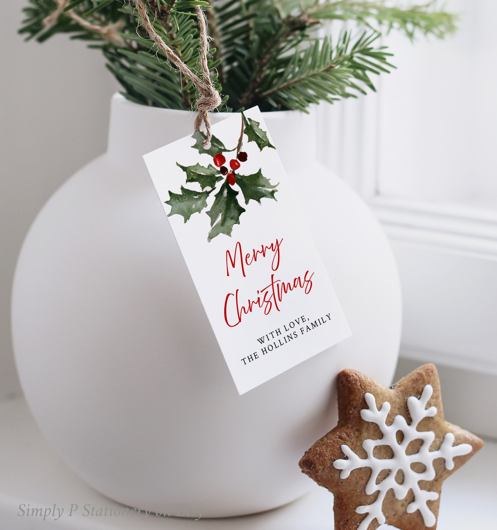 Holly Christmas Gift Tag Editable Holly Holiday Label - Etsy