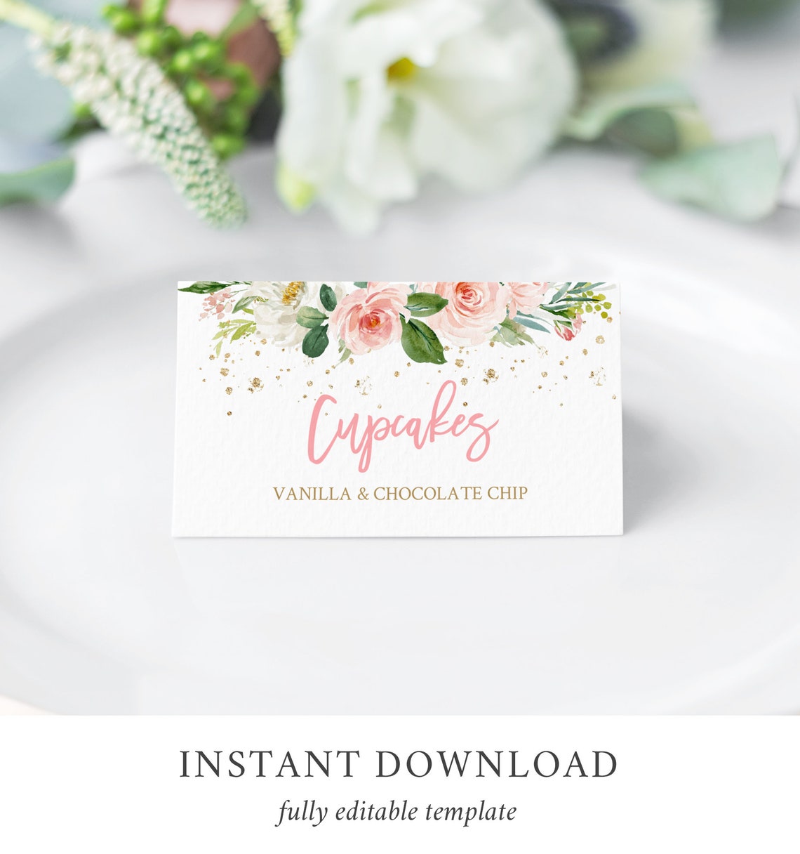 Pink Gold Floral Editable Buffet Labels Blush Greenery Food - Etsy